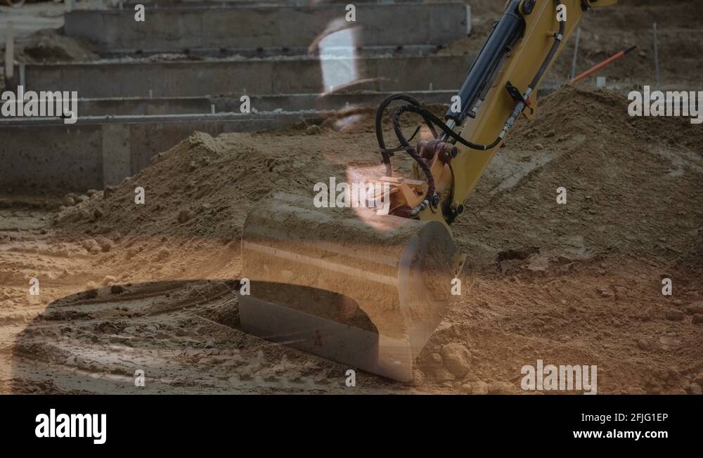 Digital animation of excavator digging soil at construction site 4k ...