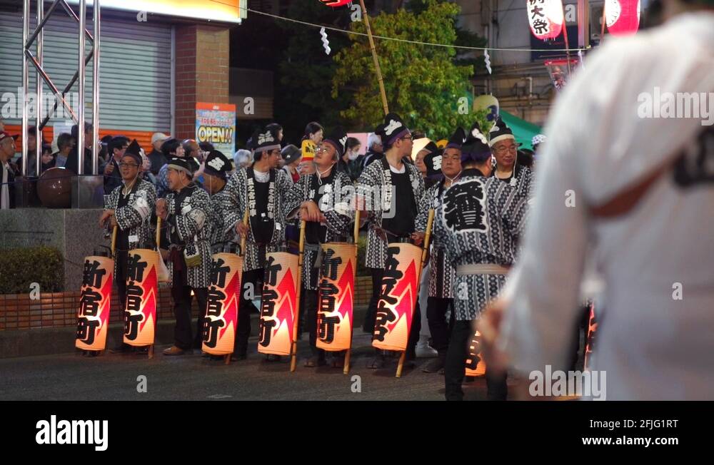 crowd marching & celebrating at a japanese festival, huge crowd of ...