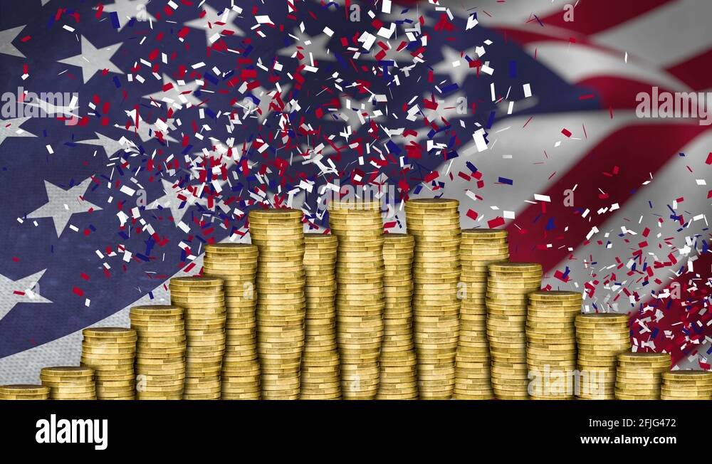 Digital animation of confetti falling on the pile of gold coins 4k ...