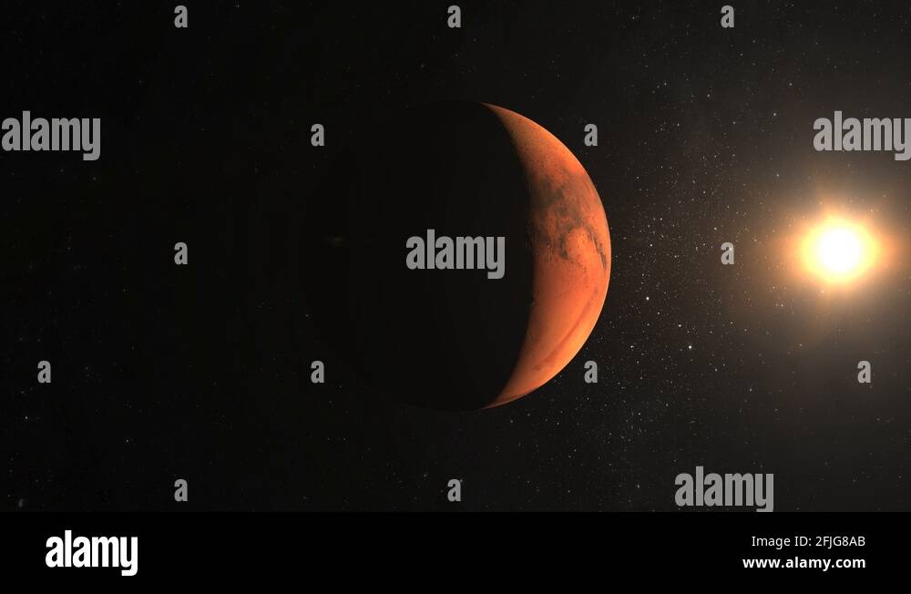 Planet Mars. View from space. Mars rotates slowly. The camera is ...