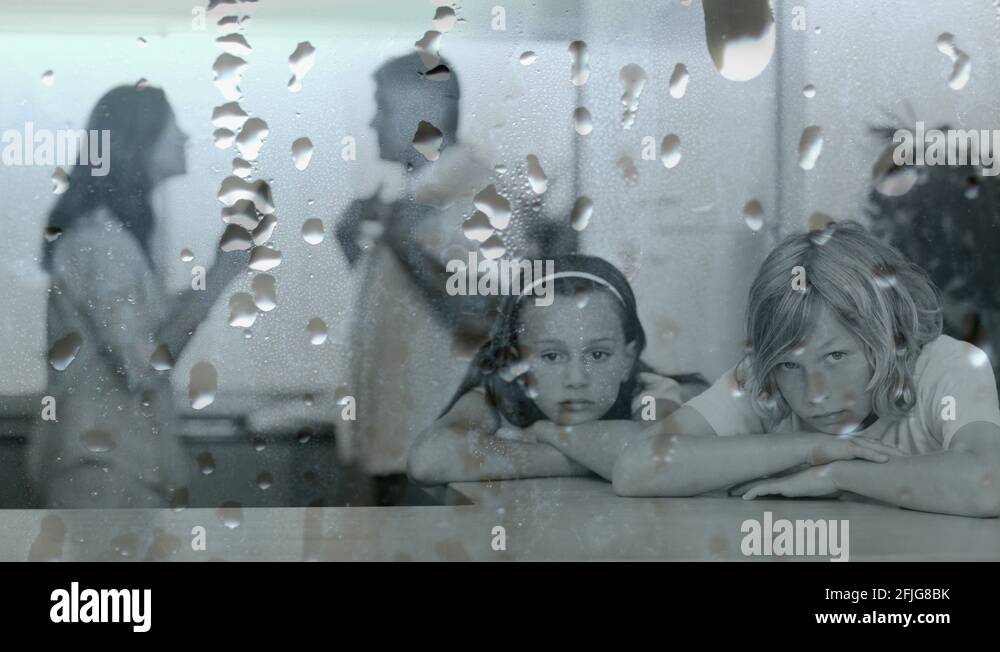 Conceptual digital animation of kids suffering while parents having a ...