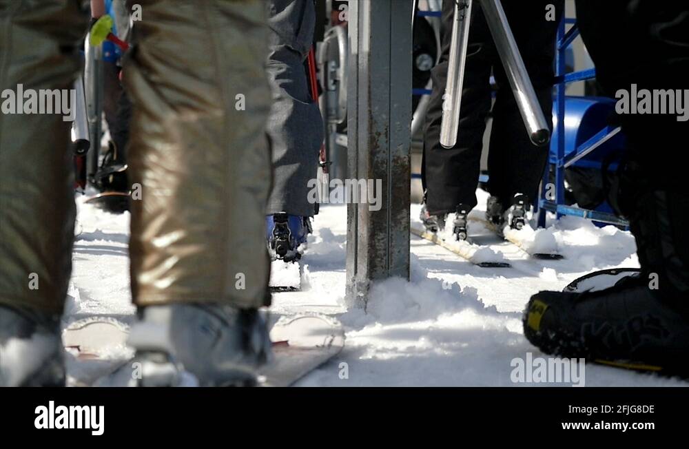 Ski resort crowd move on the ski lift. Close up. slow motion. 1920x1080 ...