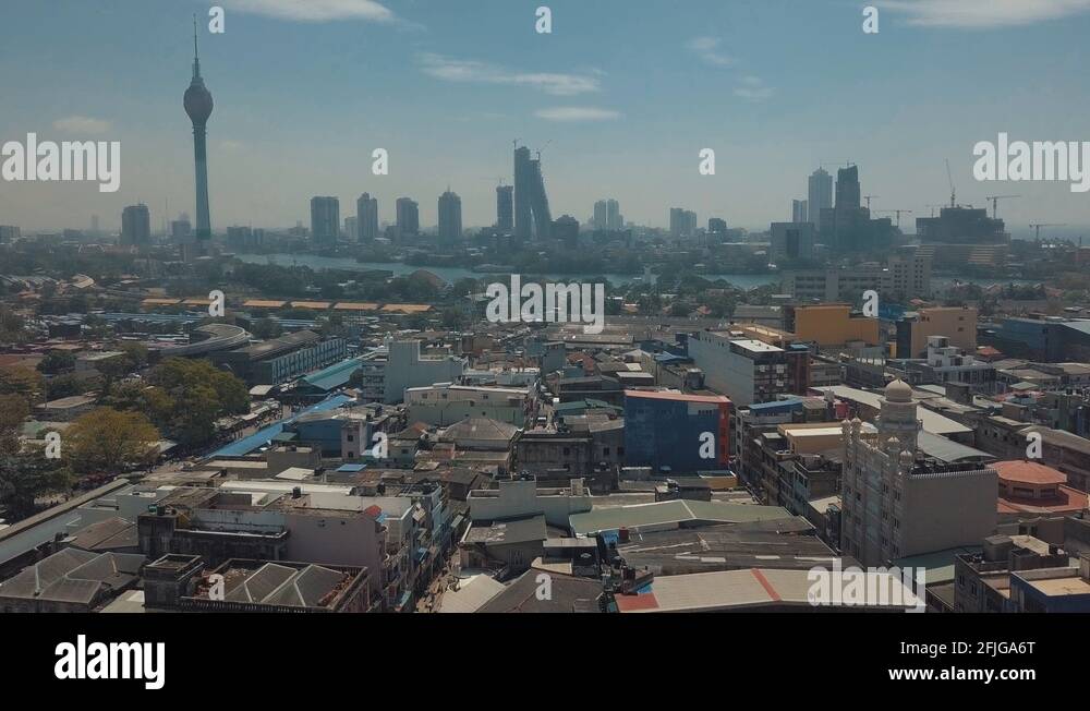 Panning drone aerial view of the city Colombo the capital of Sri Lanka ...