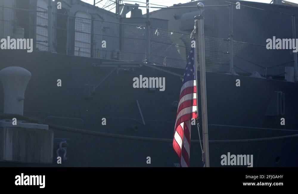 American Flag On Navy Battleship 4k Stock Video Footage Alamy