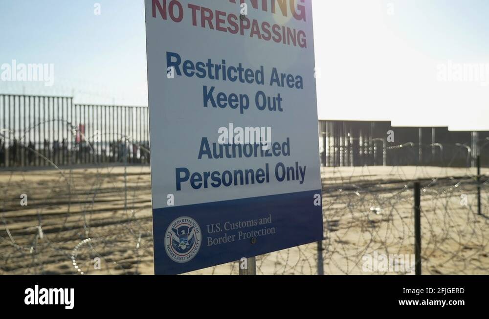 U.S. Customs and Border Protection "No Trespassing" sign, Mexico/U.S ...