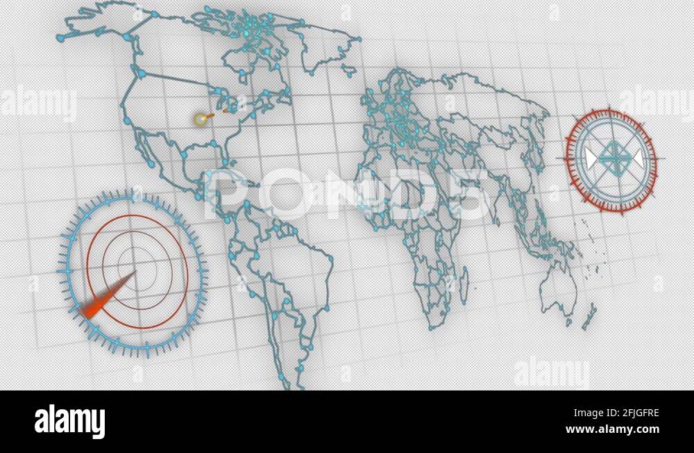 neon high tech network world map with radars and connecting lines ...