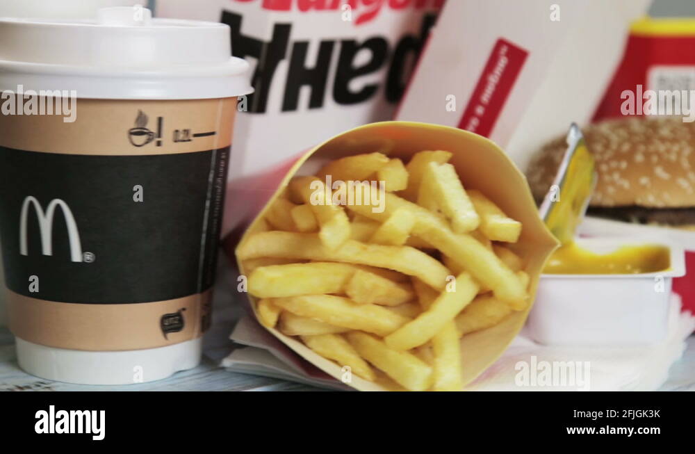 big Mac, French fries, Coca Cola and other food at McDonald's Stock ...