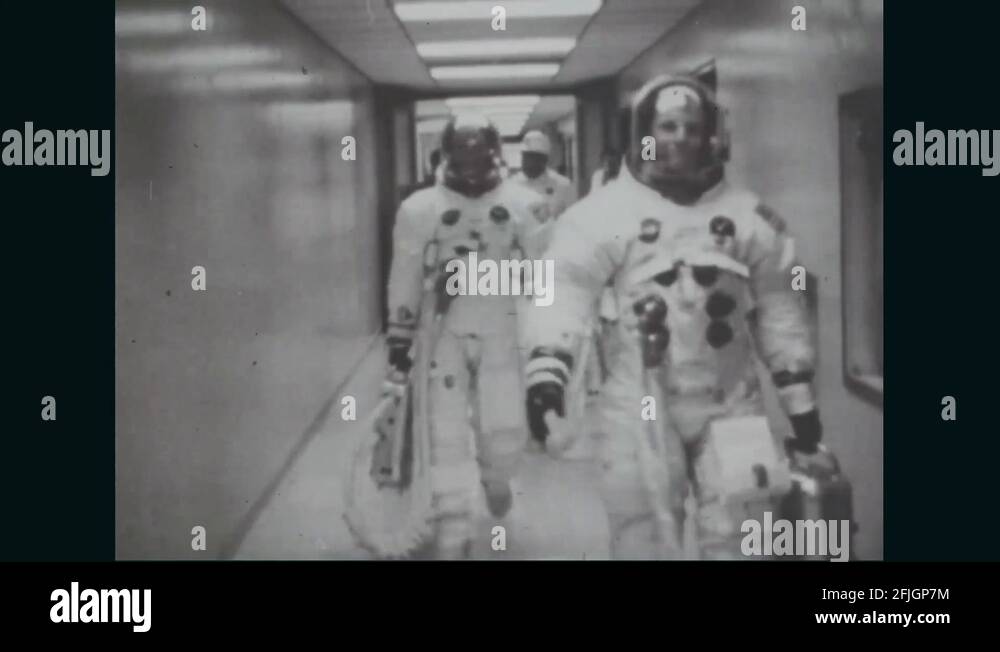 Scenes of Neil Armstrong and his crew on trip to moon - 1960 Stock ...