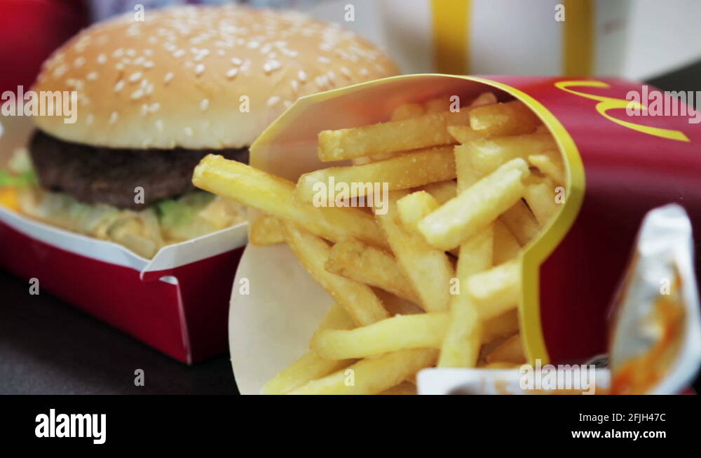 big Mac, French fries, Coca Cola and other food at McDonald's Stock ...