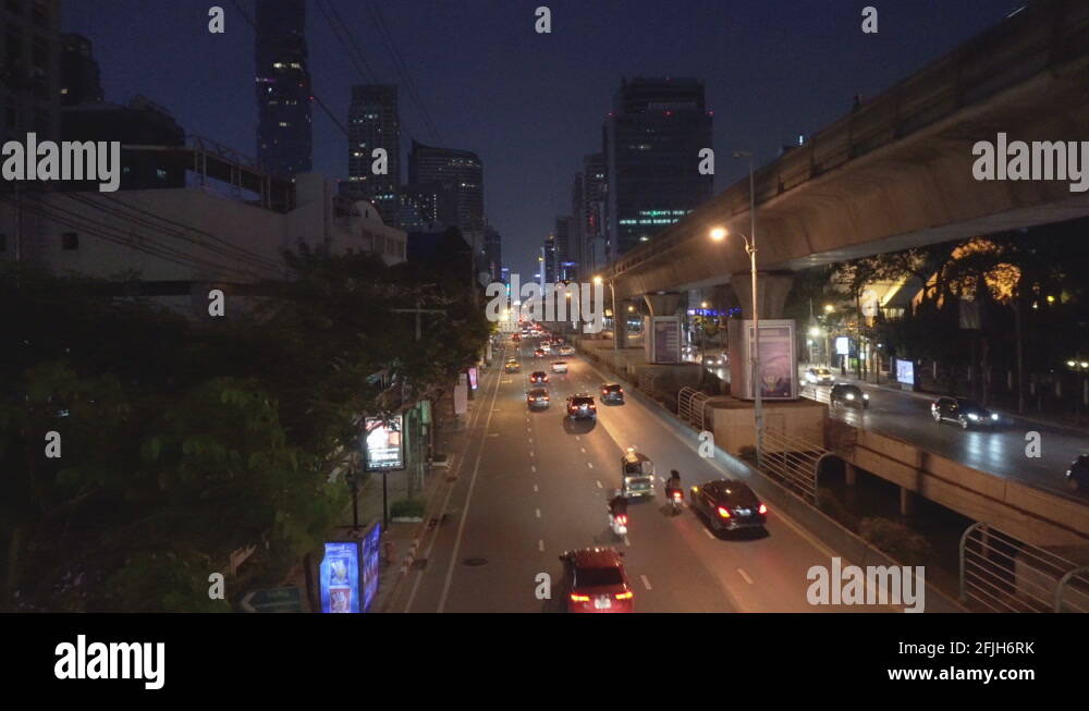 Evening view of Sathon Road and viaduct of BTS, Bangkok Stock Video ...