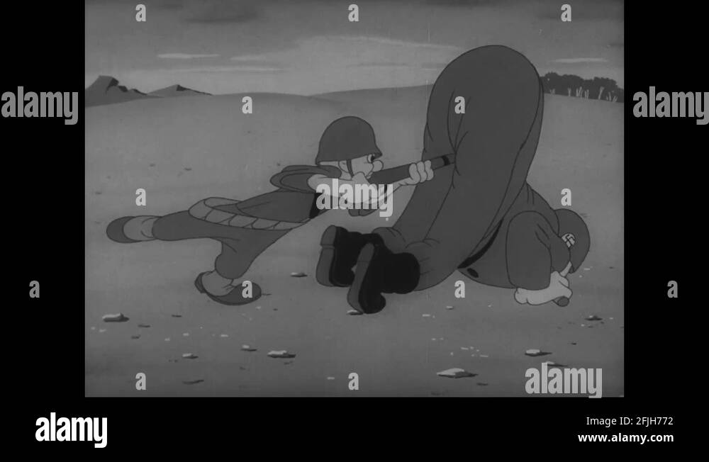 Soldier cartoon character attack Nazi cartoon character with a rifle ...
