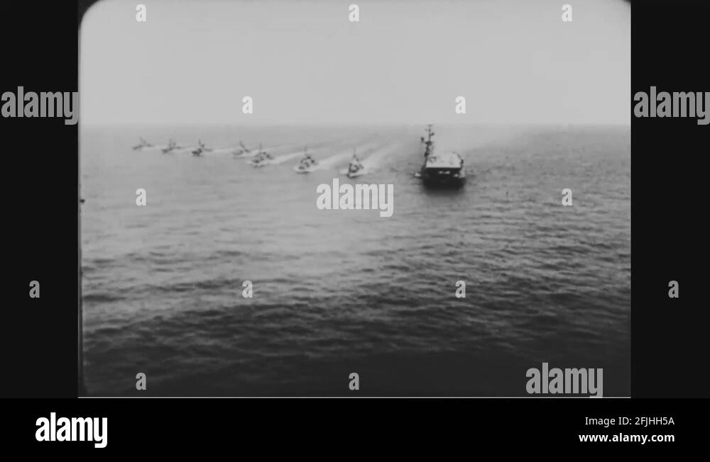 Scene of naval ship and aircraft fly from naval ship carrier - 1962 ...