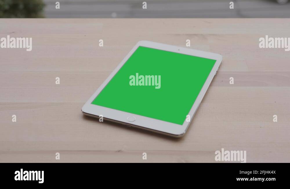 White Tablet on Wood Table, Wooden Table Desk Background Blank Green ...