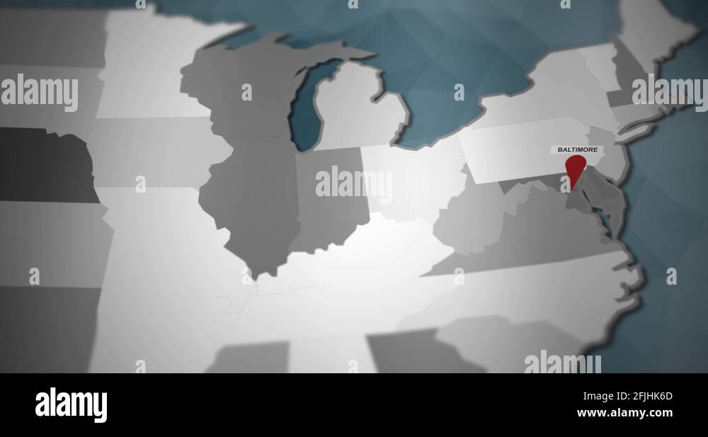 Modern United States motion graphics map - Baltimore Pin Location ...