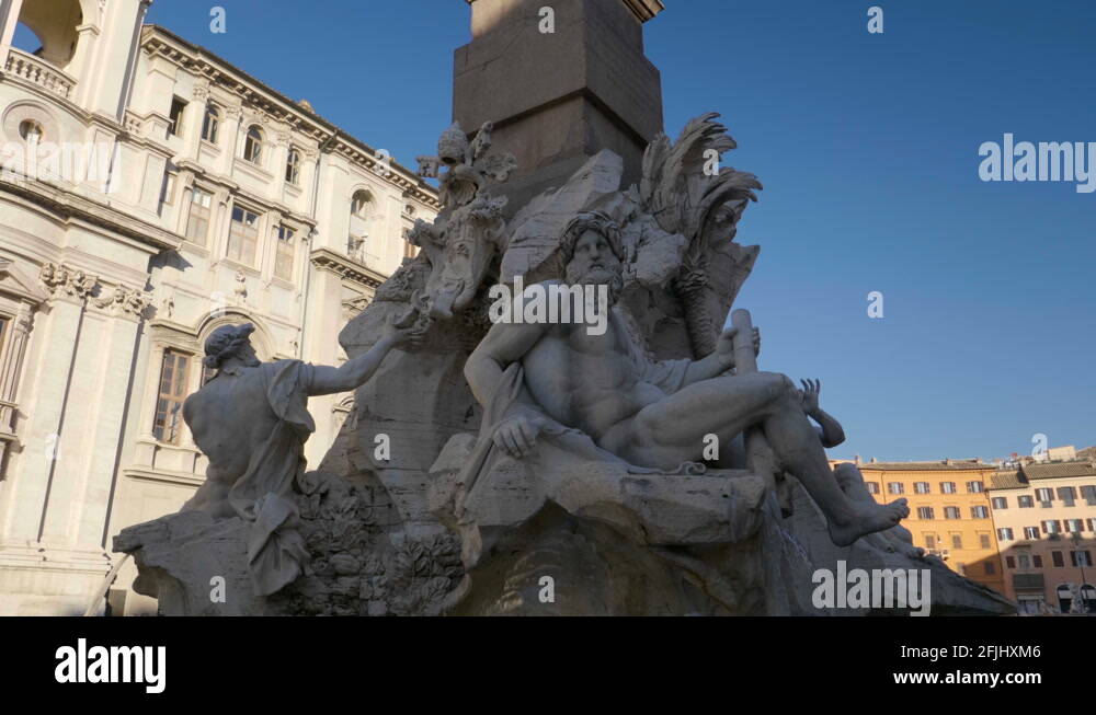 Statue of Zeus in Bernini's fountain of Four Rivers in Piazza Navona ...