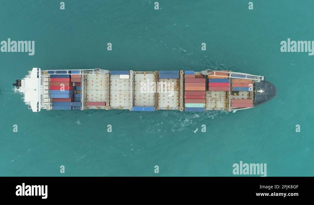 Container Ship in the Sea. Aerial Vertical Top-Down View Stock Video ...