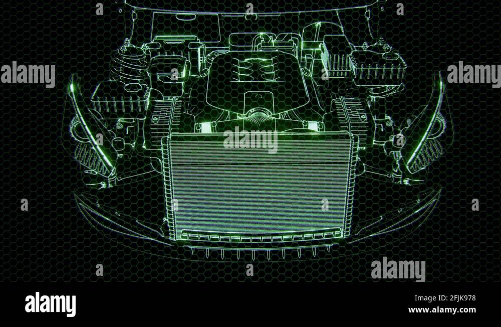 Holographic animation of 3D wireframe car model with engine Stock Video ...