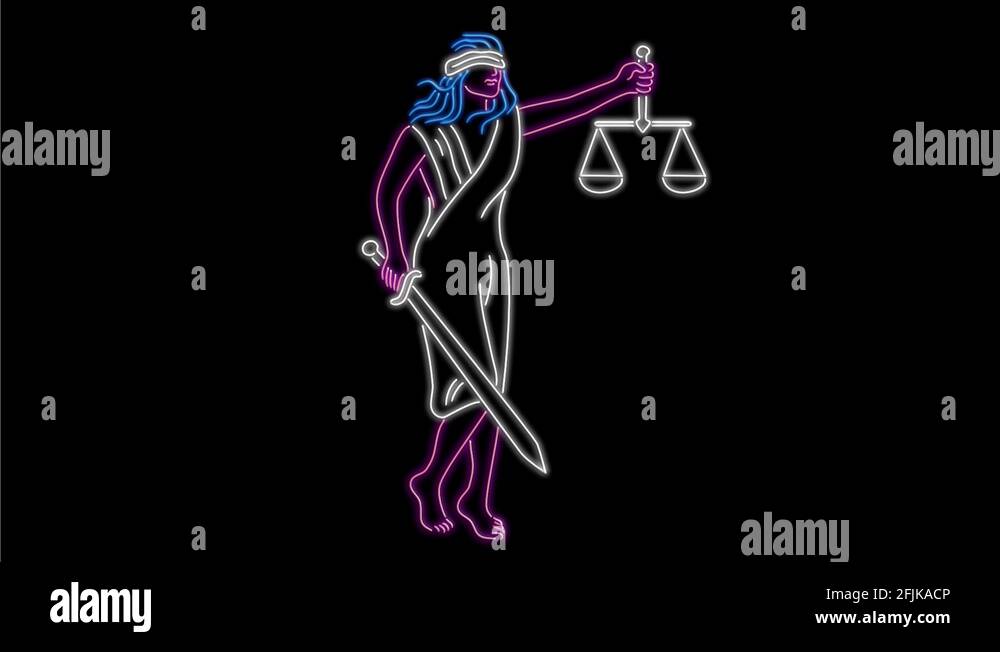 Lady Justice Holding Sword and Balance Neon Sign 2D Animation Stock ...