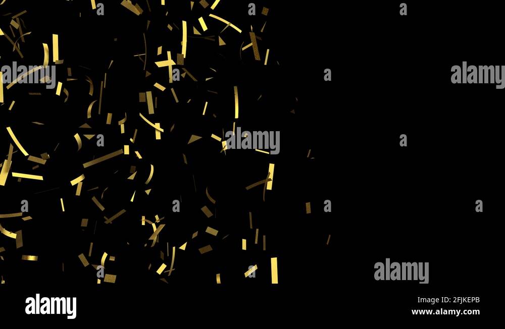 Gold glitter confetti Party Popper Explosion on a black Background. 3d ...