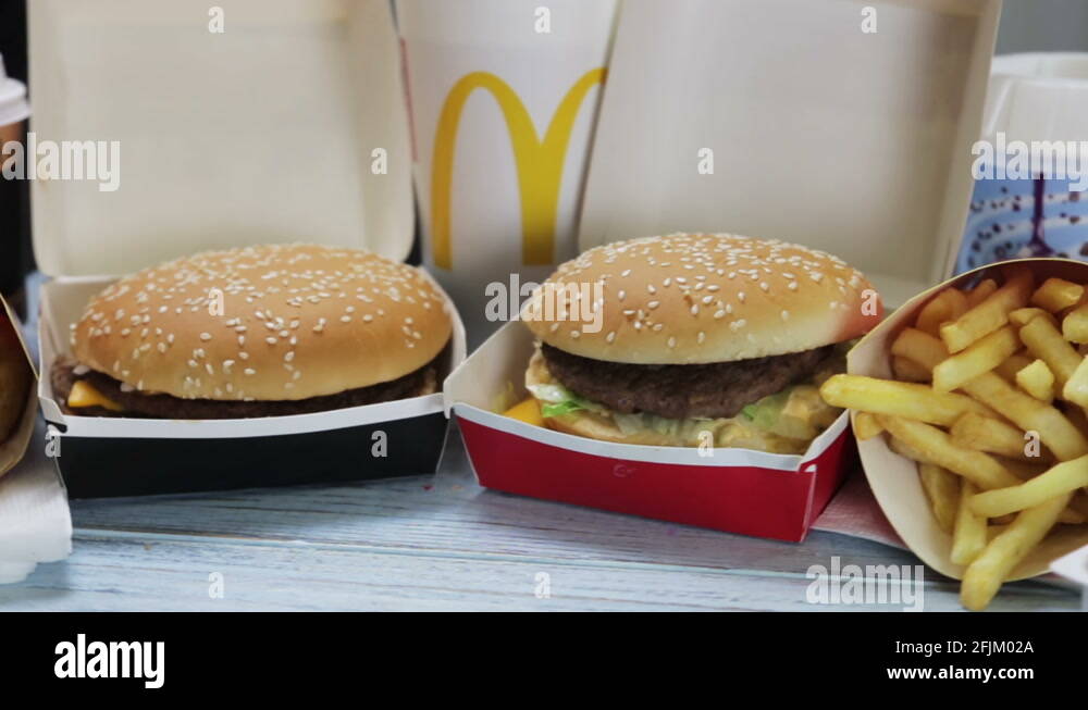 big Mac, French fries, Coca Cola and other food at McDonald's Stock ...
