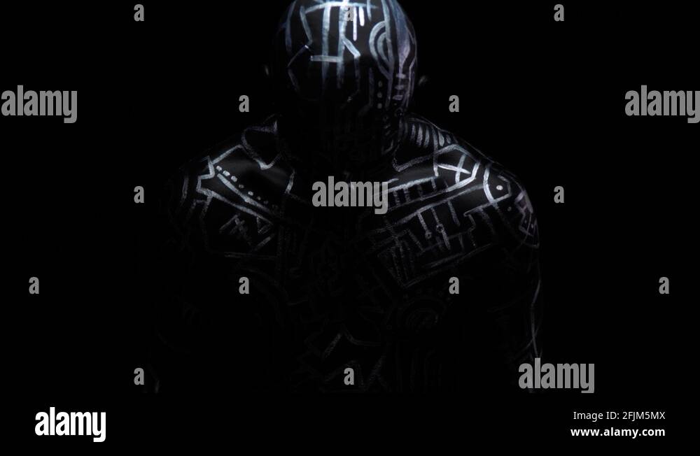 Weird man with strange symbols and lines all over his body, 4k Stock ...