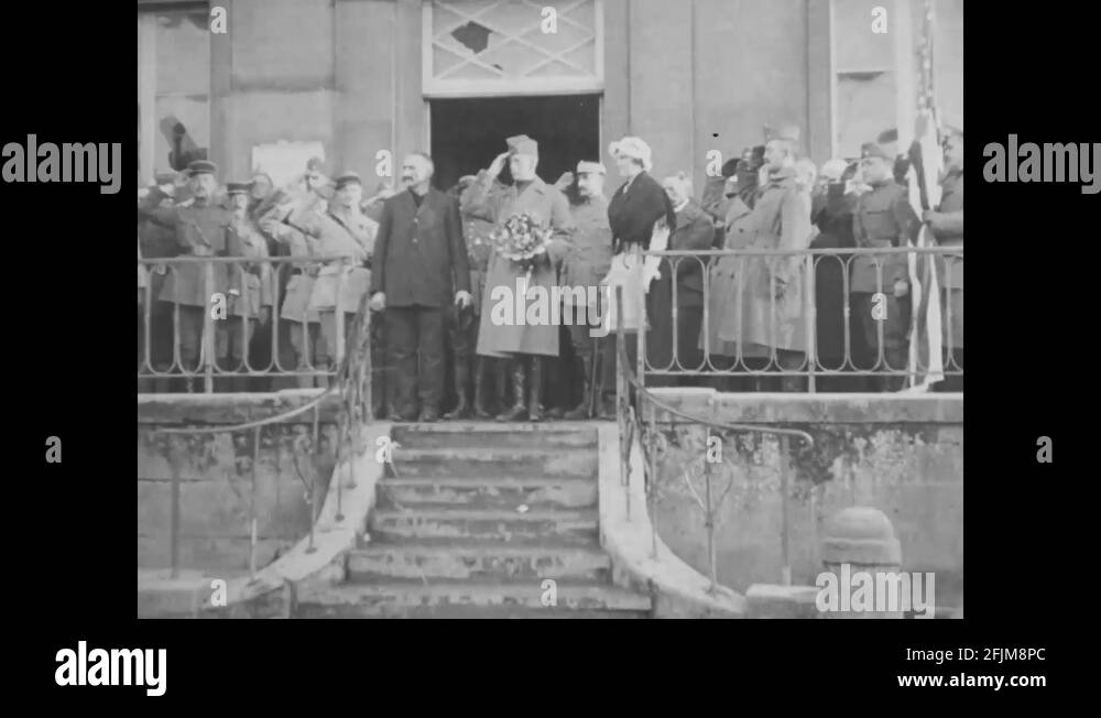 Mayor M. Paul Lallemand presents American flag to Maj. Gen. H. T. Allen ...