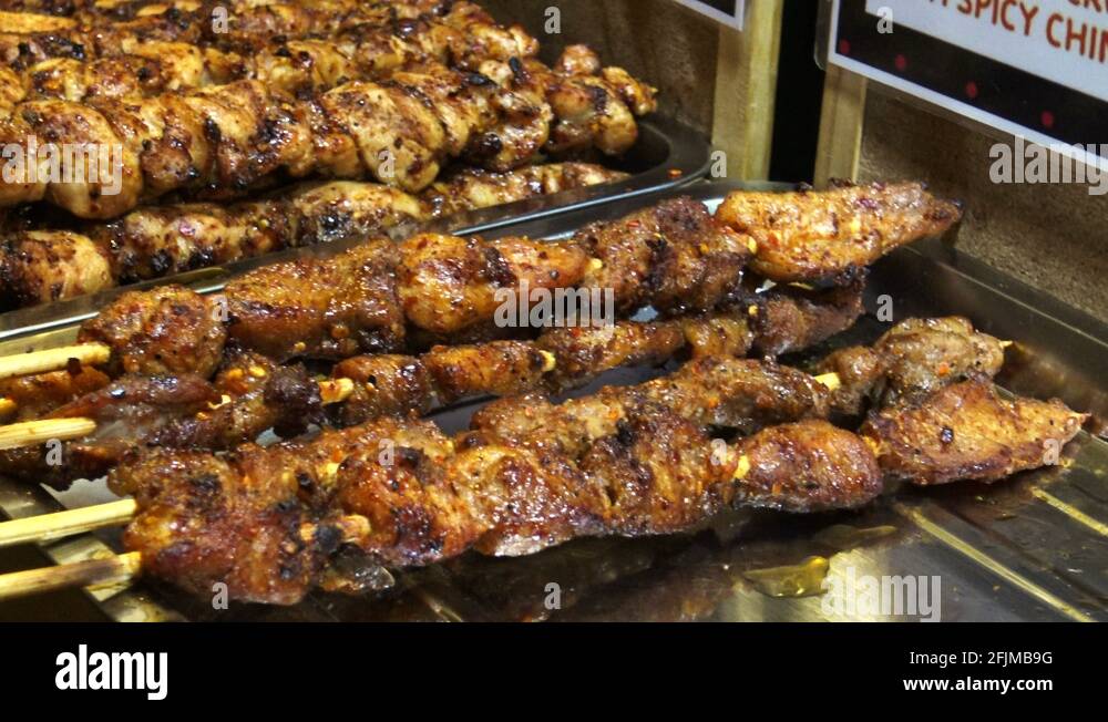 Crocodile meat Skewer bbq roasted in Asian street market exotic food ...