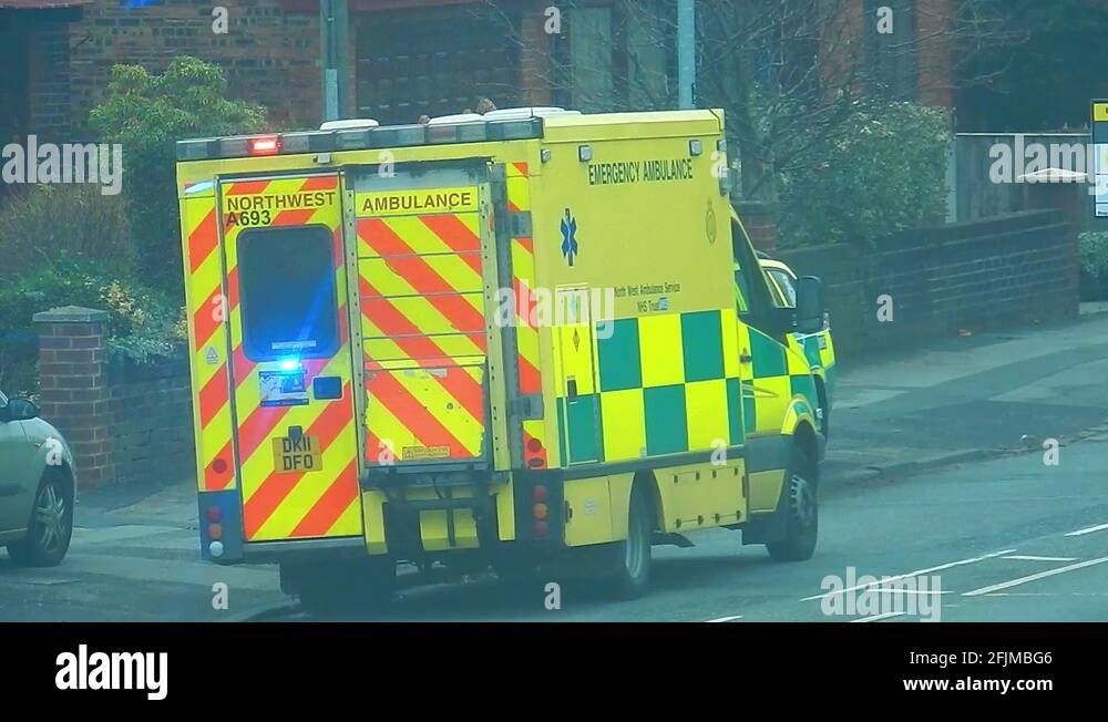 Merseyside, North West ambulance flashing lights. Paramedic vehicle ...
