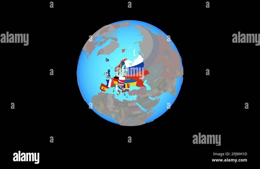 Zoom to Europe with flags on map Stock Video Footage - Alamy