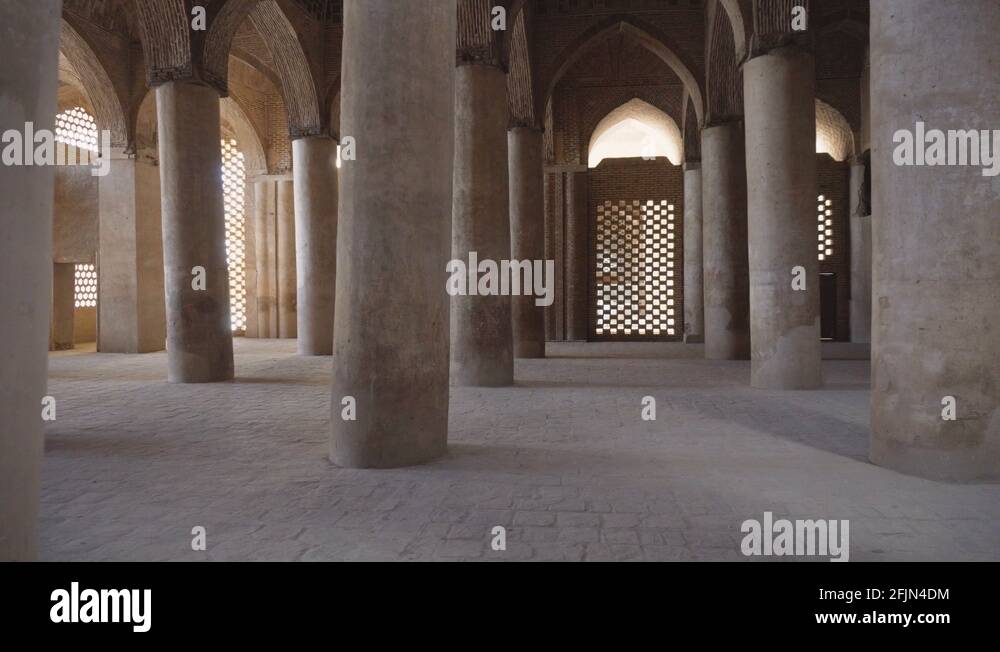Ancient columns of hypostyle hall inside Jameh Mosque of Isfahan Stock ...