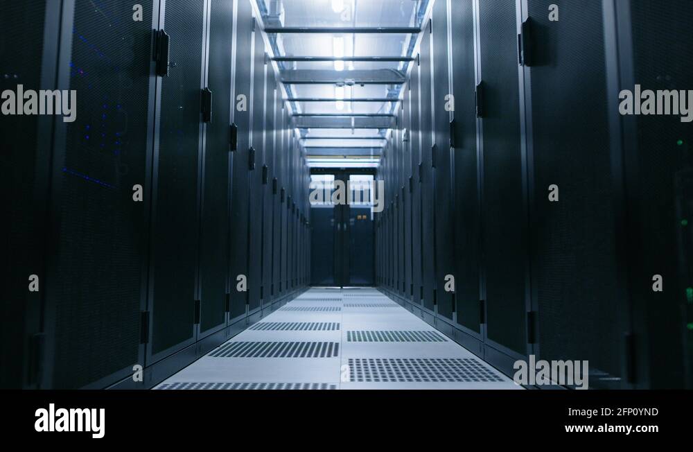 Data Center With Between Two Rows of Fully Operational Server Racks ...