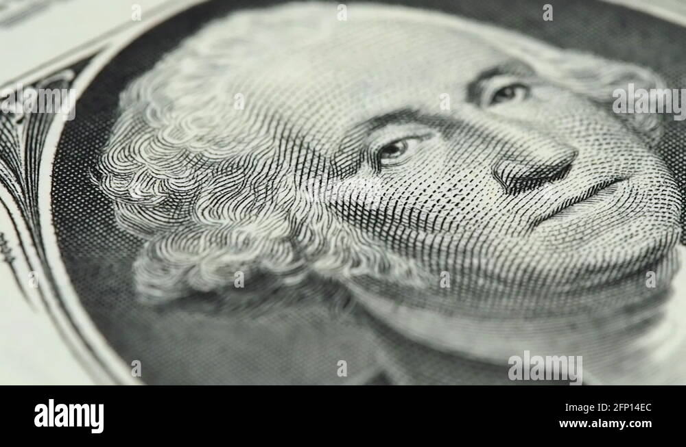 US President George Washington on USA one dollar bill macro rotating ...