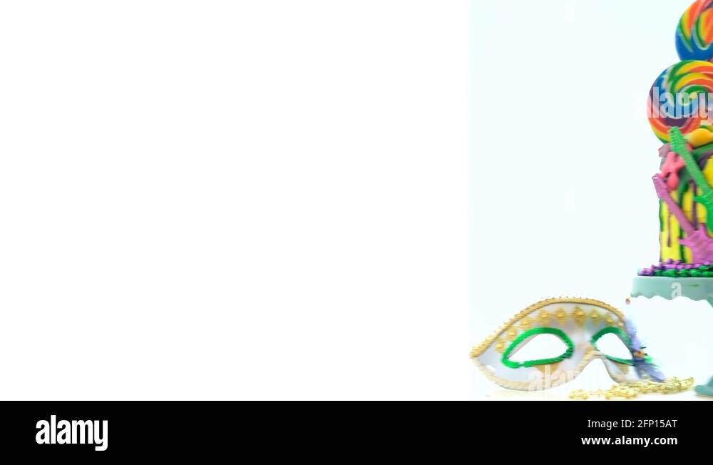 Mardi Gras Theme On Trend Candyland Fantasy Drip Cake On White Background Stock Video Footage