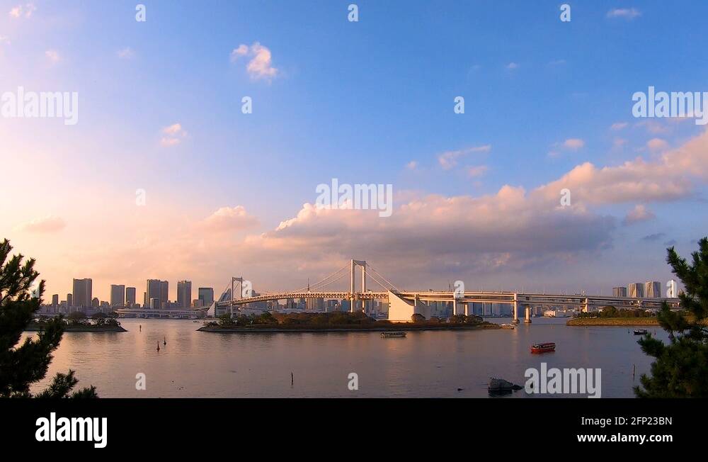 Time Lapse view of Tokyo City and Tokyo Bay from Odaiba during Golden ...