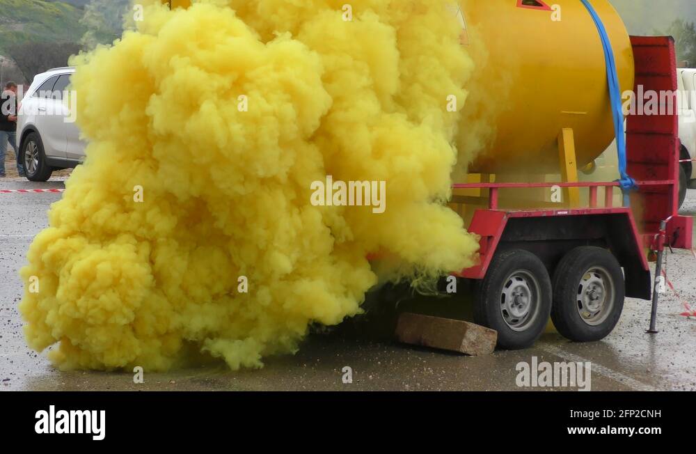 A container with toxic gas exploded and is leaking during a drill Stock ...