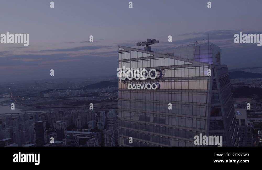 Songdo POSCO Tower rooftop drones shot, korea Stock Video Footage - Alamy