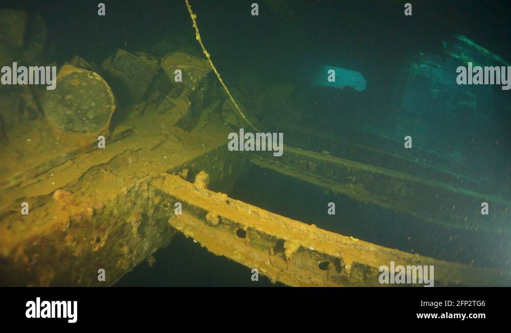 Rusty metal barrel on wreck underwater in Truk Lagoon on Chuuk Islands ...