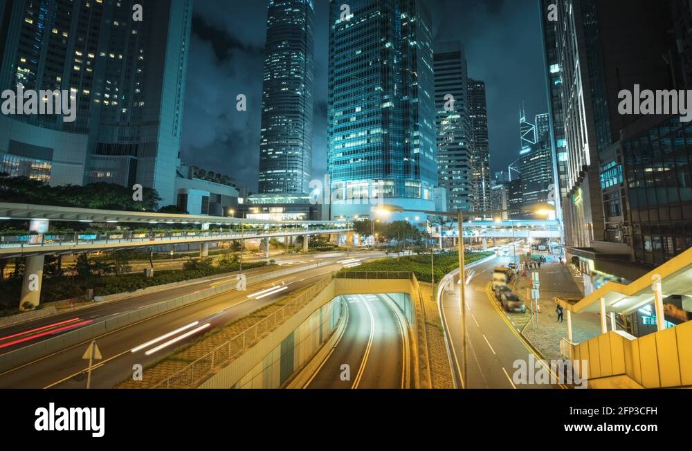 hyper lapse, traffic in Hong Kong at sunset time, ultra wide lens Stock ...