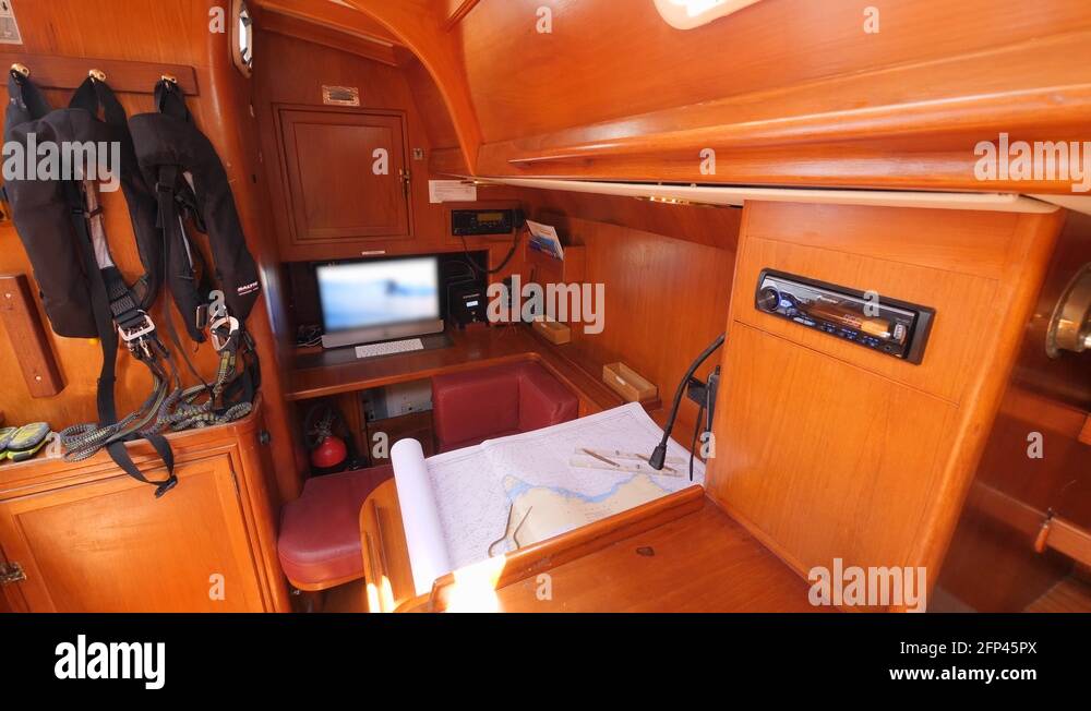 Navigation map chart area of a sailboat boat sailing on the ocean, slow ...