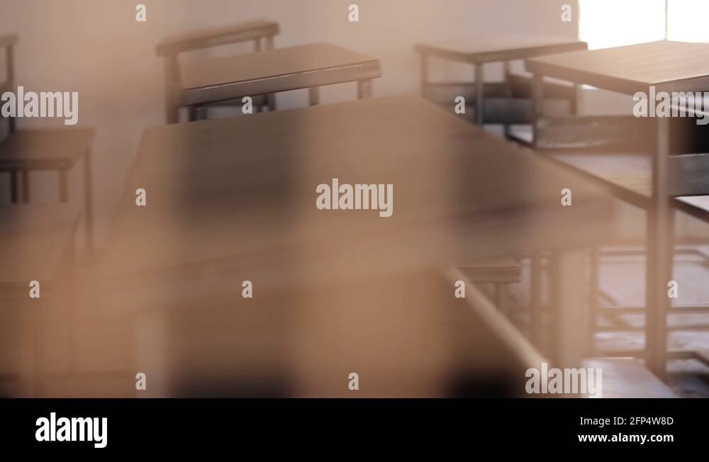 Empty class of Indian school, Pan view of the classroom watching ...