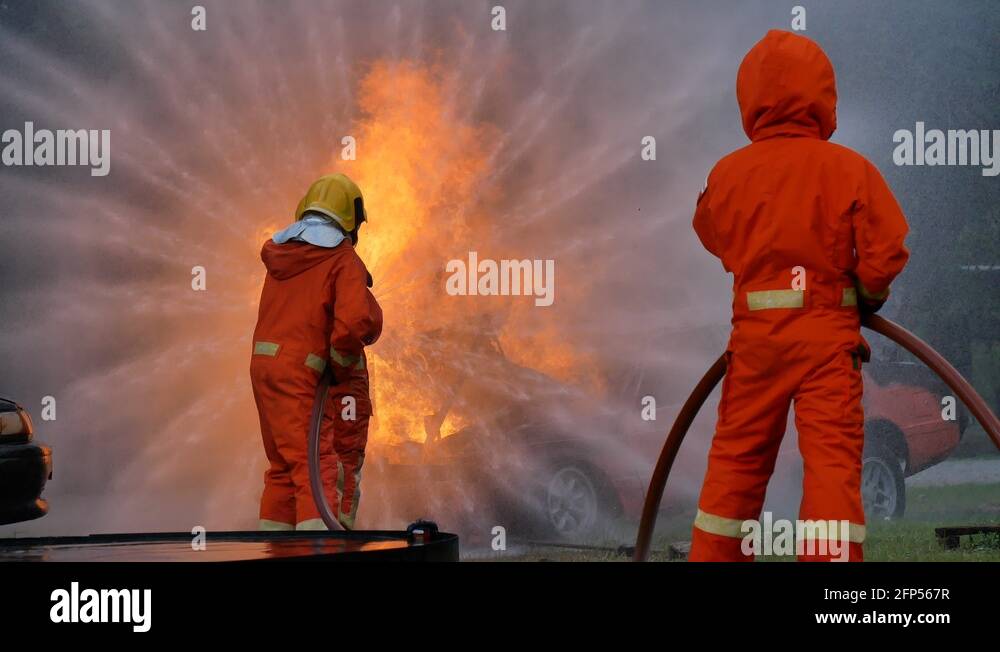Firefighter safety protect danger from fire flame heat using water ...