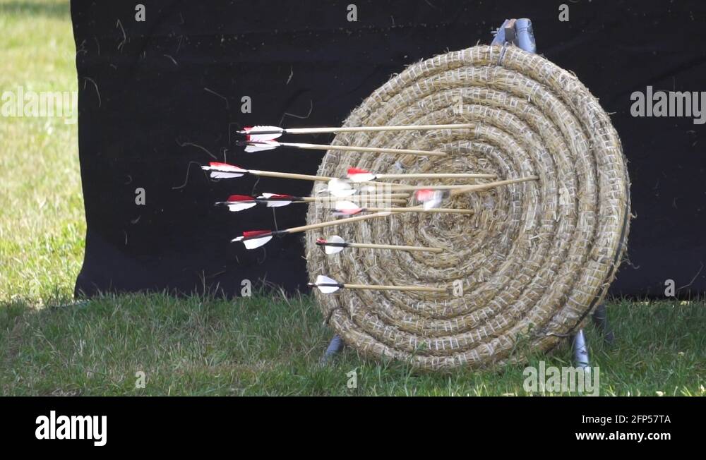 Slowmotion of Archers Target on Medieval Knight Festival and Hitting ...