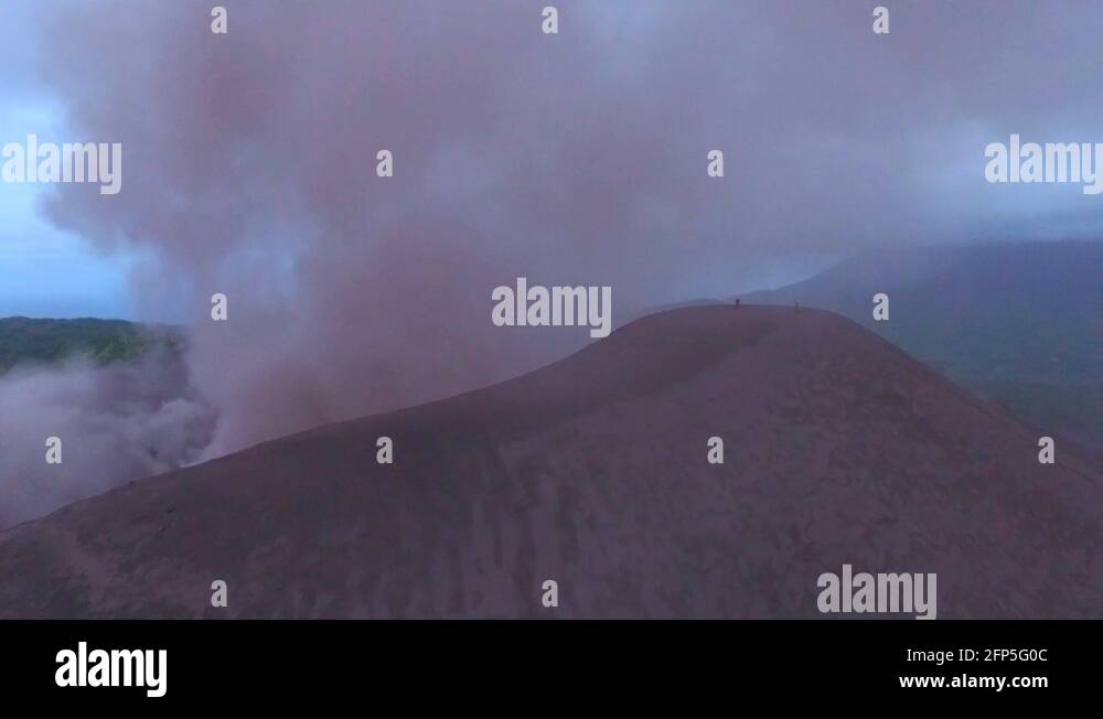 Aerial of Volcanic Eruption With Red Smoke and Gas Over Crater. Volcano ...