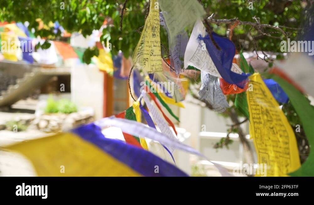 Buddhist Mantra, Tibetan Prayer Flags With Sanskrit Calligraphy Waving ...