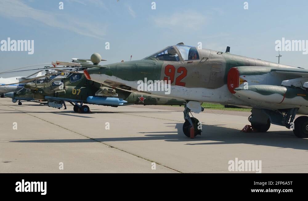 Military attack aircraft Sukhoi SU25 (SU-25) of Russian Air Force Stock ...