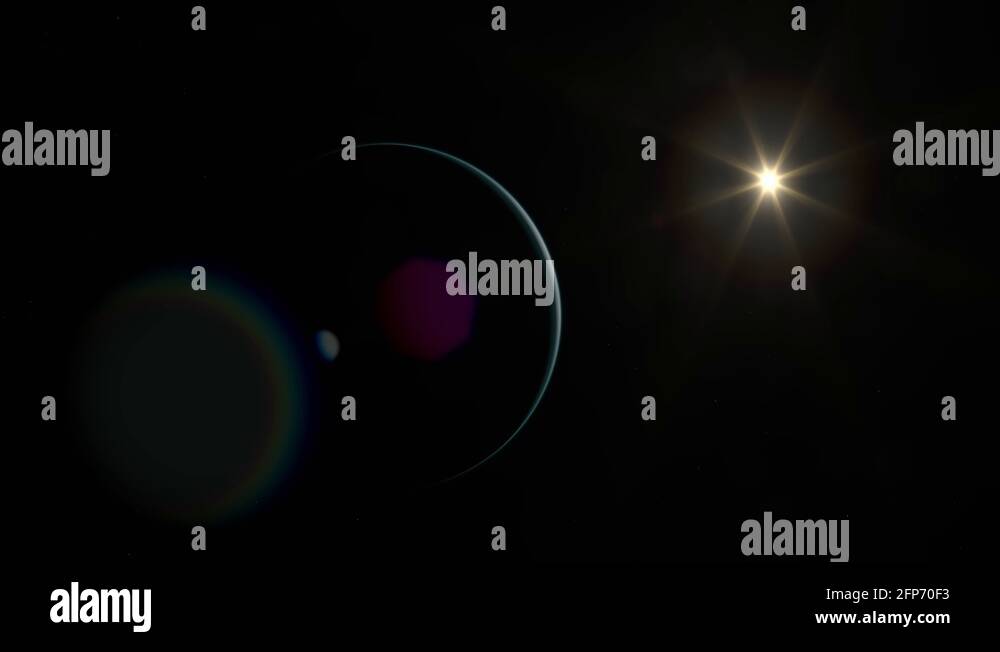 Dark Side of Planet Uranus with Sun in Background and Lens Flare Stock ...