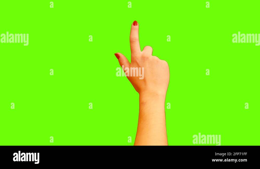 Swipe up hand gestures on green screen form female finger, showing the ...