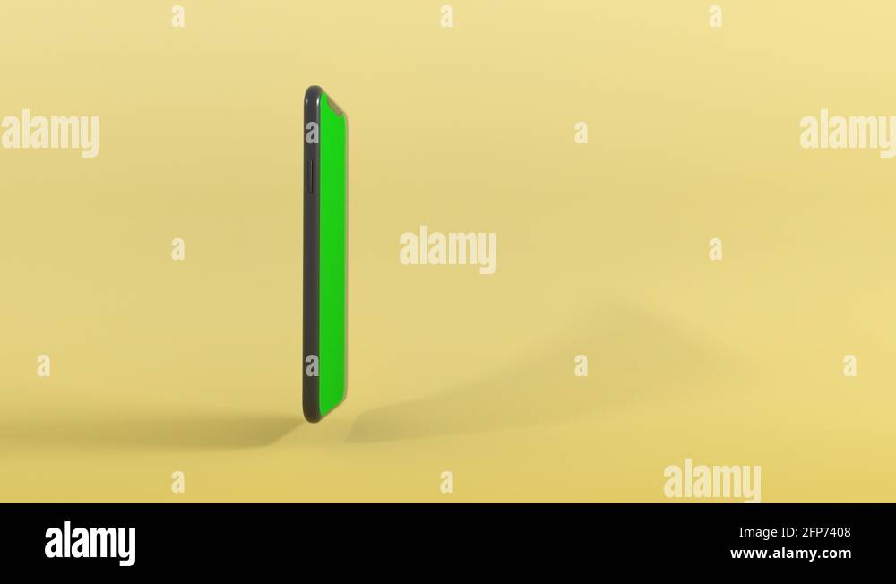 3D realistic computer render mobile phone with green screen rotate from ...