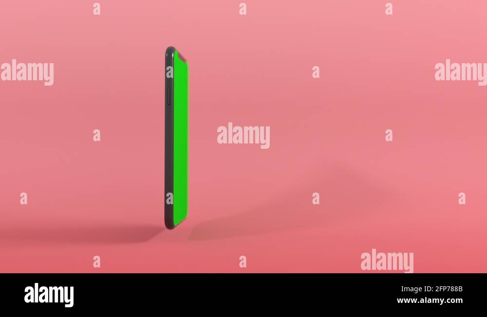 3D realistic computer render mobile phone with green screen rotate from ...