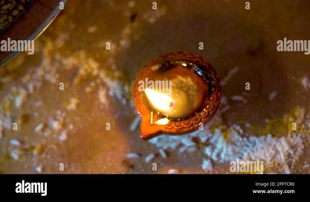 Deepak Candle on Rice, Indian Hindu Wedding Ritual, Top Down Close Up ...